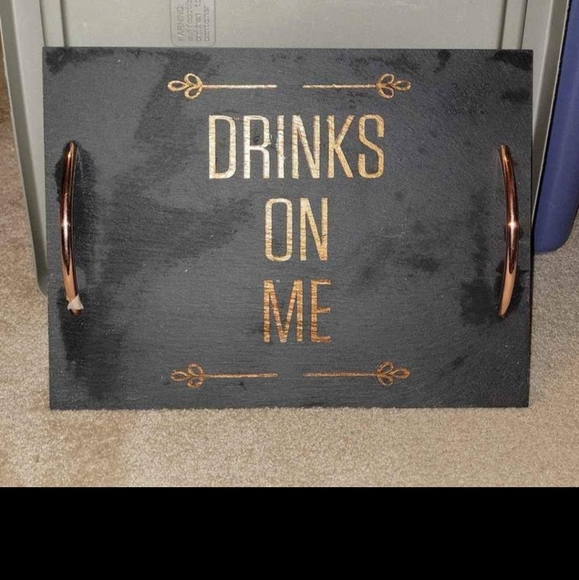 Pier 1 | Dining | Hand Painted Slate Drinks On Me Tray With Copper ...